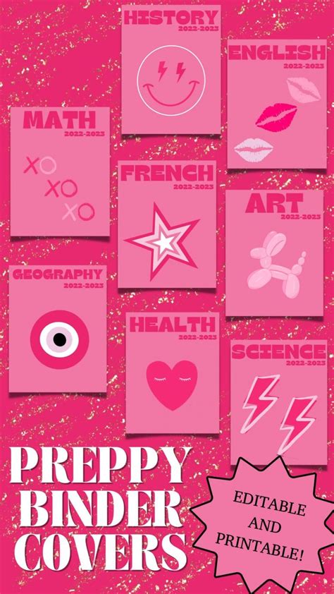 Preppy Binder Covers Editable Printable Aesthetic Binder Covers Binder Cover Insert For