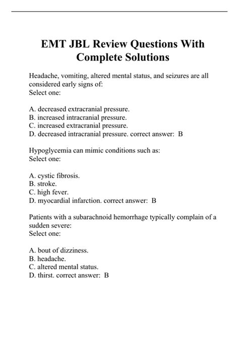 EMT JBL Review Questions With Complete Solutions EMT JBL Stuvia US