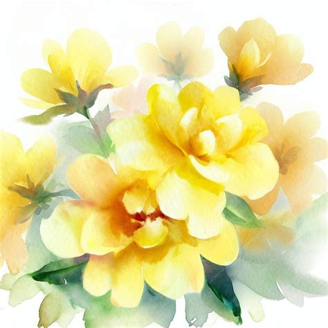Pintura De Acuarela De Flores Amarillas Foto Premium