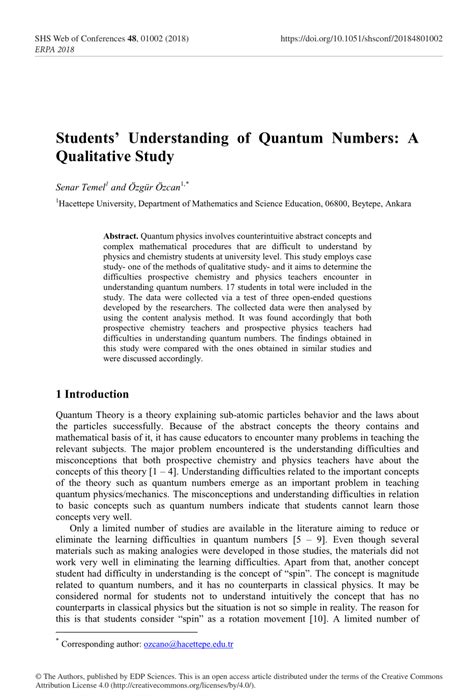 Pdf Students Understanding Of Quantum Numbers A Qualitative Study Pdf Students Understanding Of Quantum Numbers A Qualitative Study