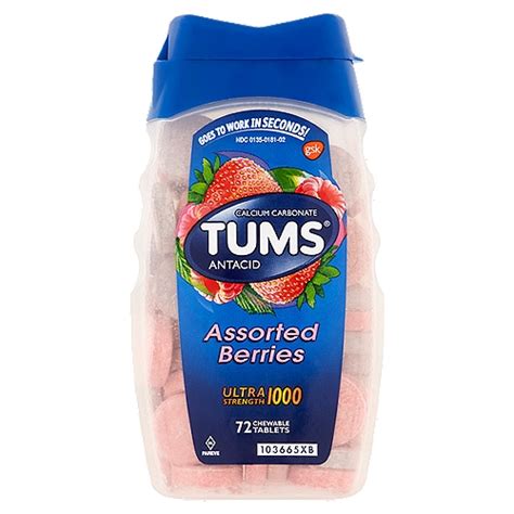 Tums Assorted Berries Ultra Strength 1000 Chewable Tablets 72 Count