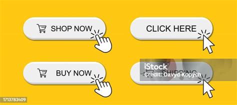 3d Click Here Web Buttons Set Of Action Button Hand Cursor And Arrow