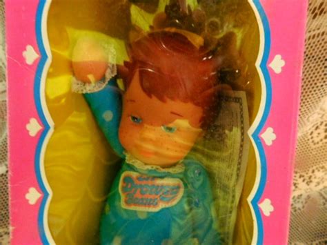1982 Lil Drowsy Beans Brunette Naptime Doll Blue Suit Original Box