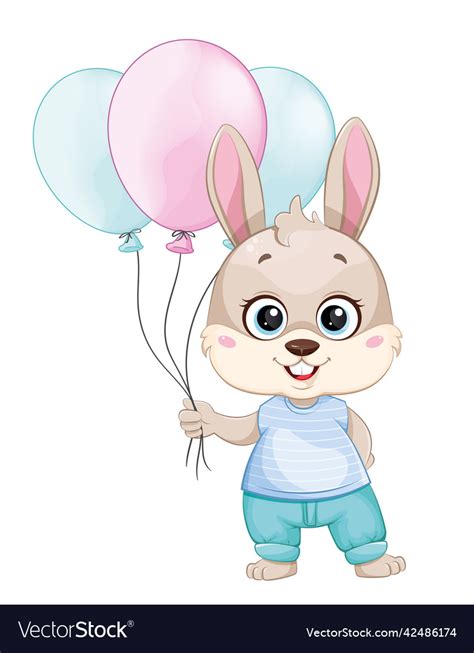 Cute Rabbit Holding Balloons Royalty Free Vector Image