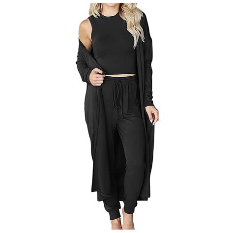 Jalioing 3 Piece Lounge Set For Women Long Sleeve Cardigan With Tank