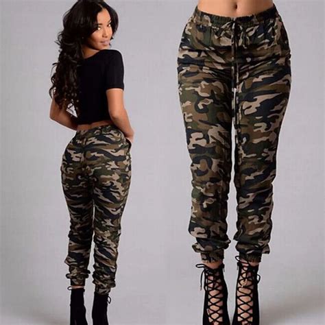 Womens Camo Cargo Trousers Casual Long Pants Military Armygreen