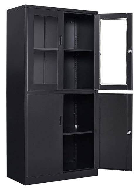 Saney Display Cabinet With Glass Doors Freestanding Kitchen Pantry