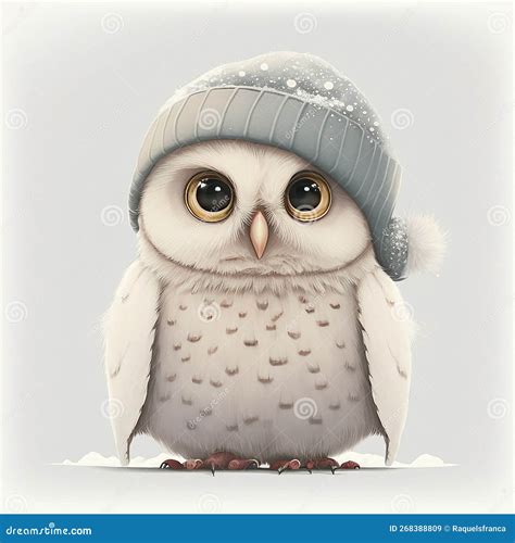 Cute Snowy Owl With Winter Hat Stock Image Image Of Snowy Drawing
