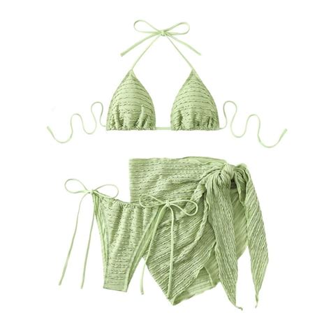 Aevos Womens 3 Piece Swimsuits Halter Triangle String Bikini Set With