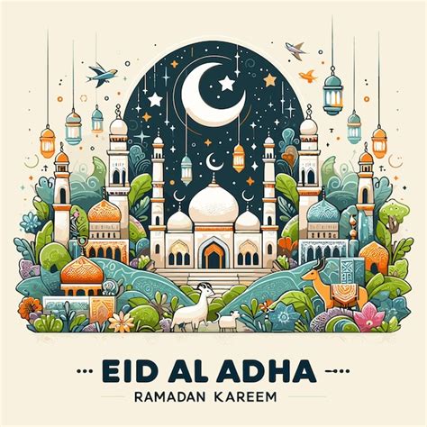 Kostenloser Vektor Eid Mubarak Festival Moschee Grußhintergrund
