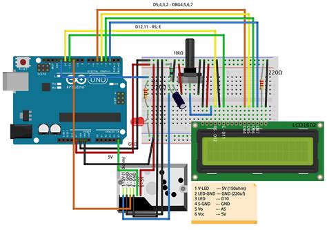 Arduino Lcd1602 Sharp Dust Sensor Gp2y1014au0f Led