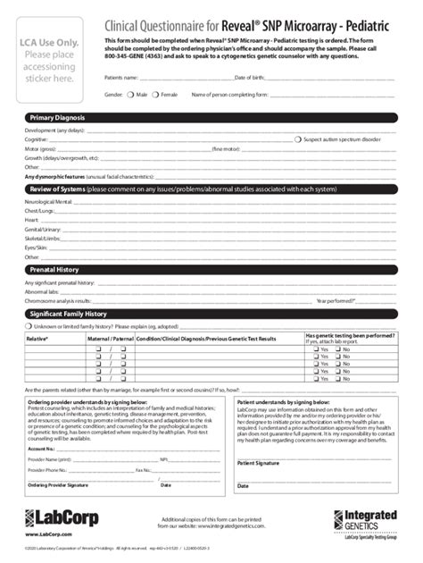 Fillable Online Clinical Questionnaire For Reveal Snp Microarray