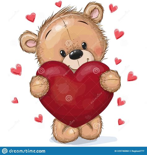 Illustration About Cute Cartoon Teddy Bear With Heart On A Hearts