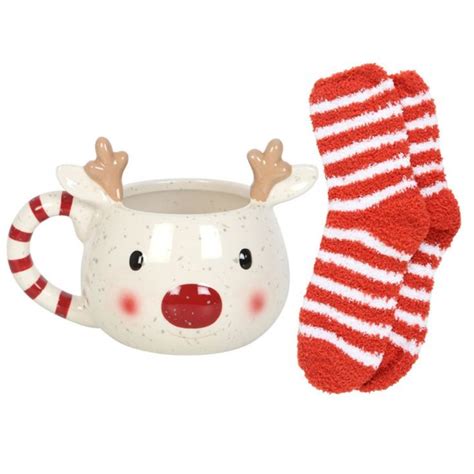 Rudolph Reindeer Mug And Socks Set By Spiritual Ts Red Nosed