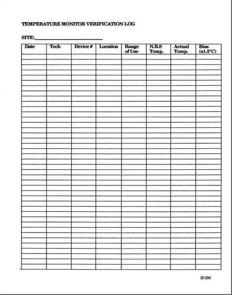 Temperature Chart Template If The Temperature Monitor Being Verified