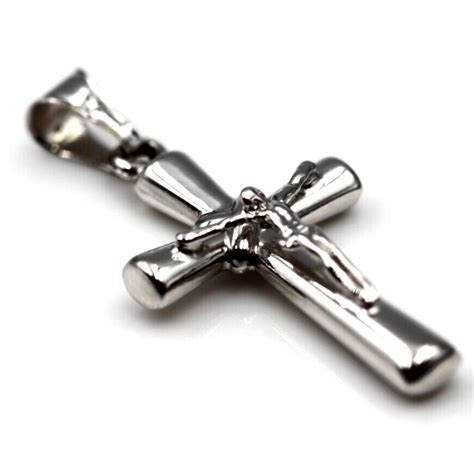 Genuine Hollow 14ct 14k White Gold Crucifix Cross Pendant Free Expres
