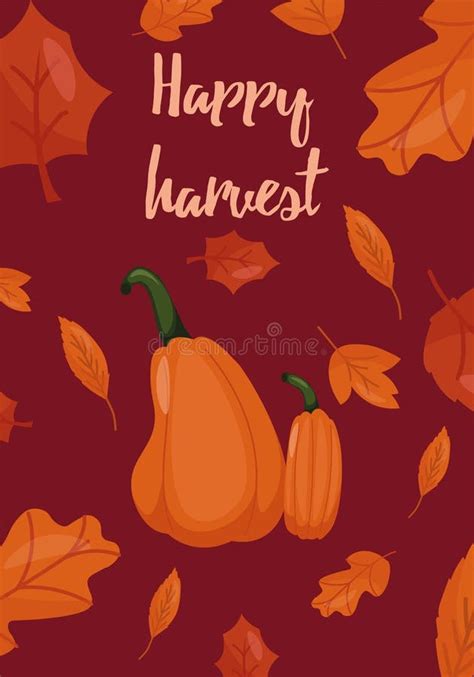 Happy Harvest Postcard With Pumpkins With The Inscription Happy