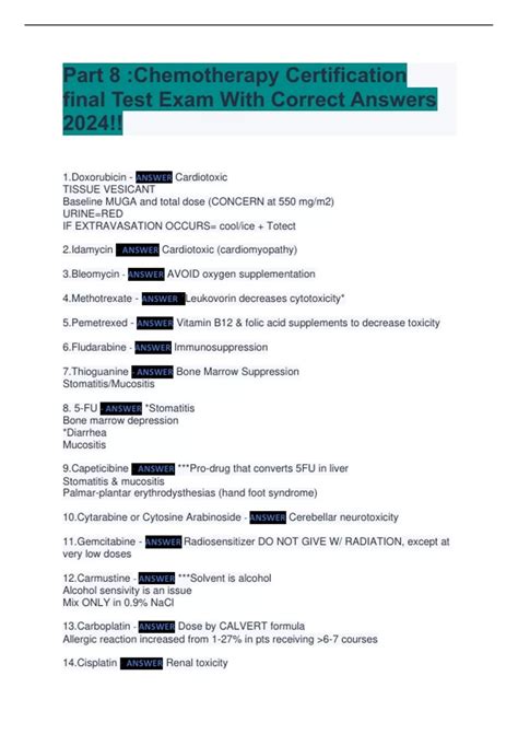 Part 8 Chemotherapy Certification Final Test Exam With Correct Answers