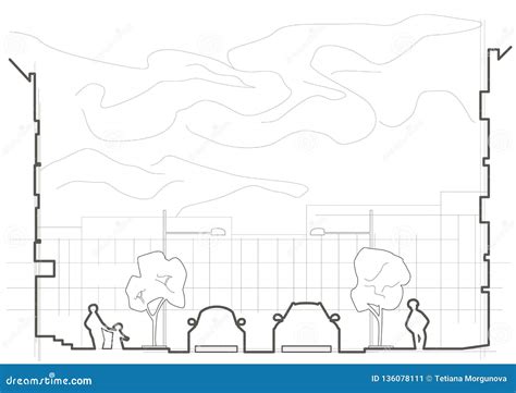 Linear Architectural Panoramic Sketch Abstract Road Street Section