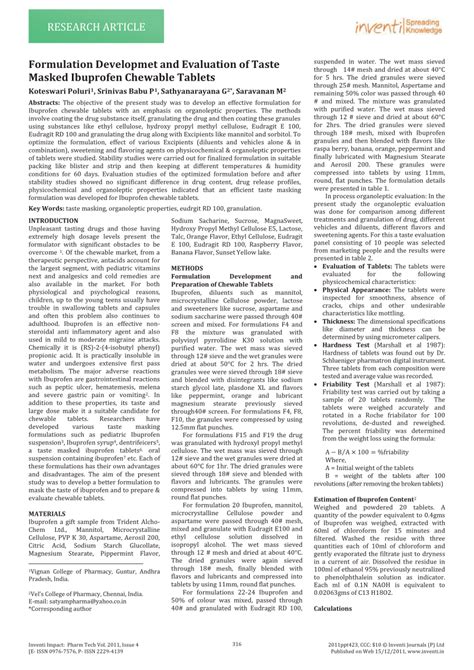 Pdf Formulation Developmet And Evaluation Of Taste Masked Ibuprofen Chewable Tablets