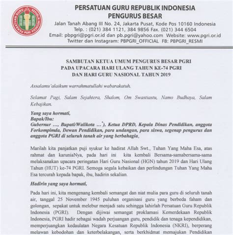 Teks Sambutan Hut Pgri 2016 Tukaffe