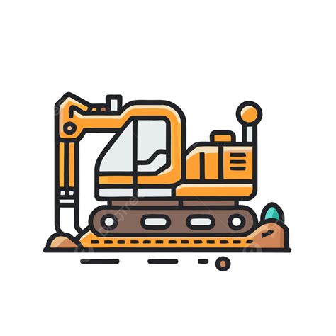 橙色挖掘機圖標 帶有泥土 可用於景觀美化 向量 白色背景上描繪建築設備的線性圖標 平面圖標和 Dribbble 的矢量插圖 行為高清向量
