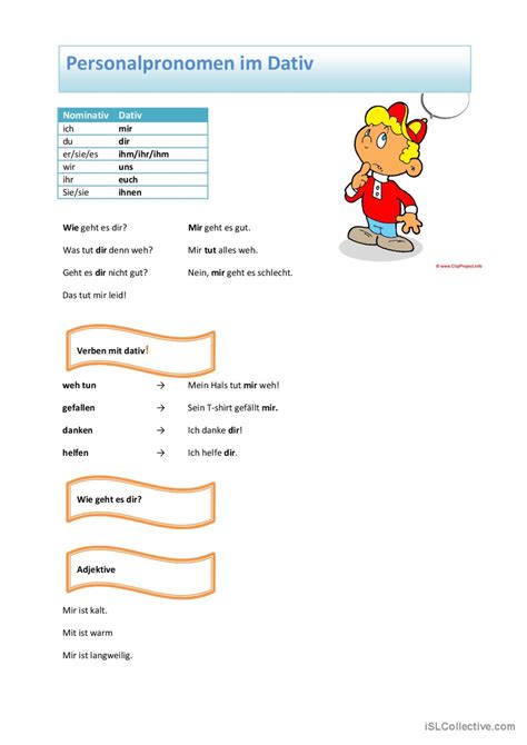 Personalpronomen Dativ Krank sein Deutsch DAF Arbeitsblätter pdf doc