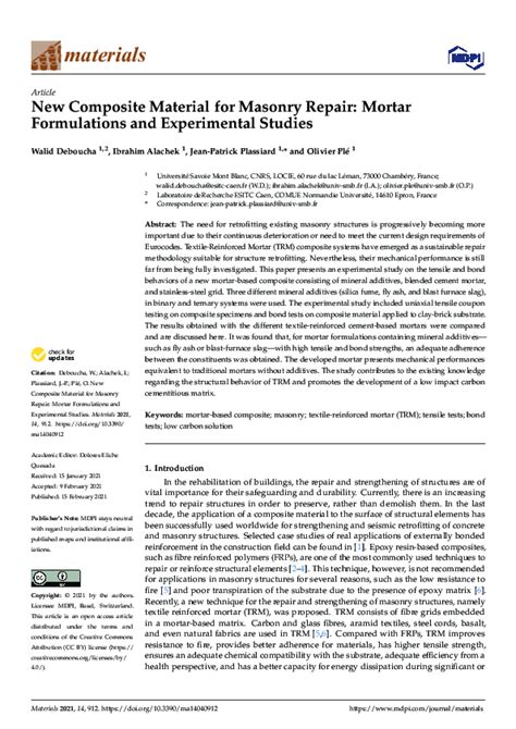 Pdf New Composite Material For Masonry Repair Mortar Formulations