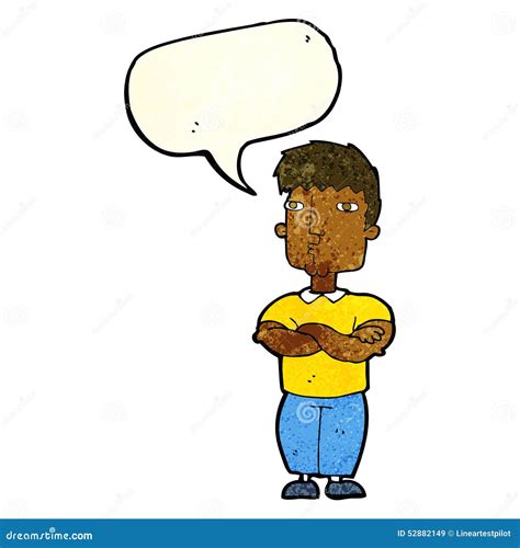 Cartoon Man With Crossed Arms With Speech Bubble Stock Illustration