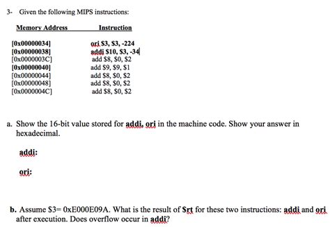 Given The Following MIPS Instructions Memorv Chegg