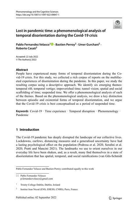 Pdf Lost In Pandemic Time A Phenomenological Analysis Of Temporal Disorientation During The