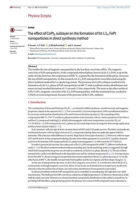 The Effect Of Copt3 Sublayer On The Formation Of Fct L10 Fept