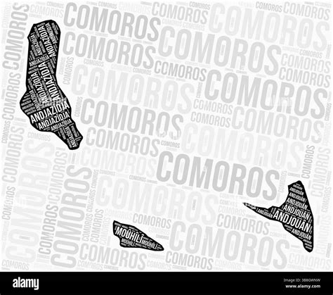Comoros Regions Map Word Cloud Comoros Region Names Black And White Map Design Creative