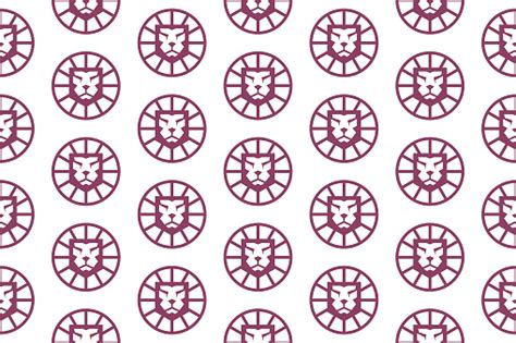 장엄한 라이온 킹 헤드 매끄러운 패턴 디자인 벡터 패턴 템플릿입니다 프리미엄 사자 머리 휘장과 고급 서예 문장의 현대적인 배지의 기하학적 패턴 그림을 반복합니다 클래식