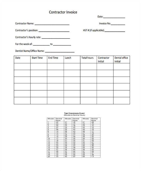 Contractor Hours Invoice Template