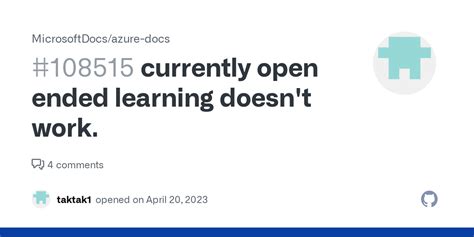 Currently Open Ended Learning Doesnt Work · Issue 108515 · Microsoftdocsazure Docs · Github