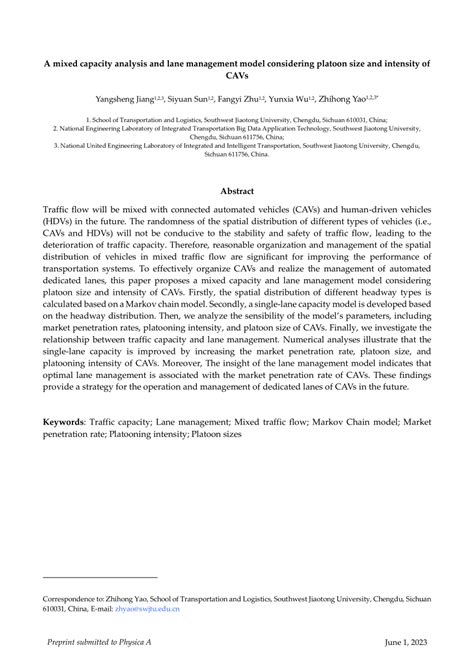 Pdf A Mixed Capacity Analysis And Lane Management Model Considering Platoon Size And Intensity