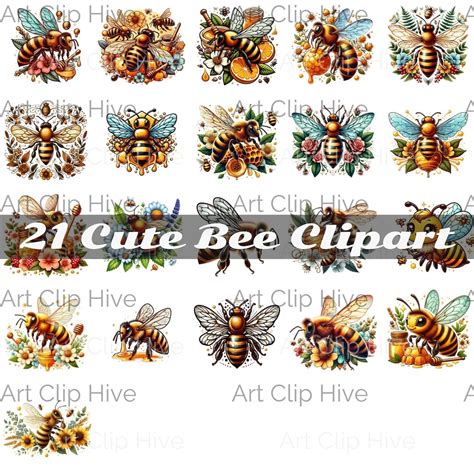 Cute Bee Clipart Honey Bee Clipart Bundle Baby Wall Art Floral Clipart Bumble Bee Honey