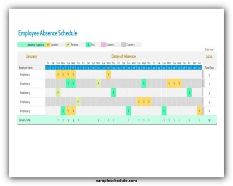 4 Streamlined Employee Absence Schedule Sample Schedule