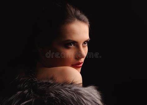 Beauty Fashion Model Girl In Blue Mink Fur Coat Stock Image Image Of