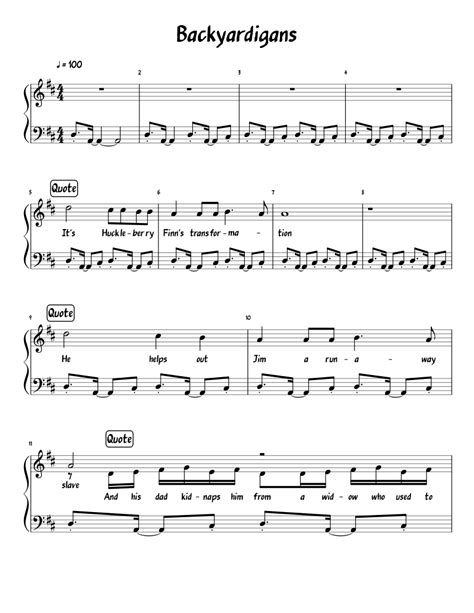 Huck Finn Backyardigans Sheet Music For Piano Solo
