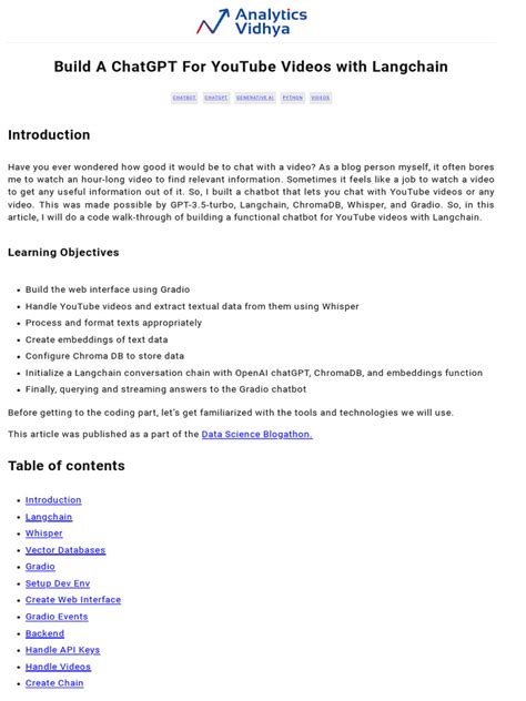 Build A Chatgpt For Youtube Videos With Langchain Pdf Web