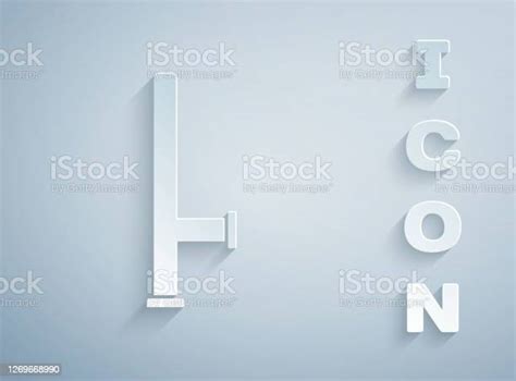 회색 배경에 격리 된 경찰 고무 지휘봉 아이콘을 잘라 종이 고무 트렁천 경찰 박쥐 경찰 장비 종이 아트 스타일 벡터 3차원 형태에 대한 스톡 벡터 아트 및 기타 이미지