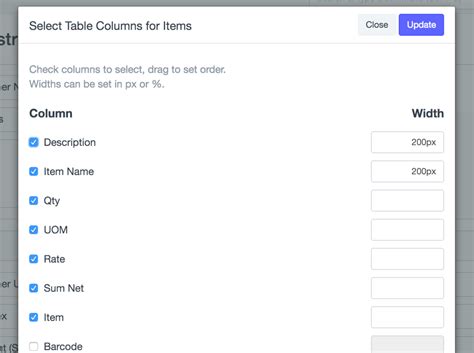Print Description And Item Name In Separate Columns Print Formats