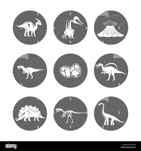 Dinosaurier Symbole Vektor Dinosaurier Ei Und Vulkan Dinosaurier