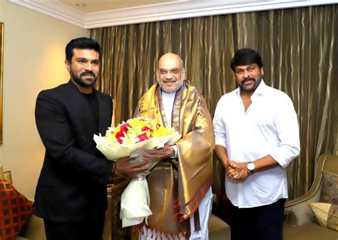 Pic Talk Chiranjeevi Ram Charan With Amit Shah