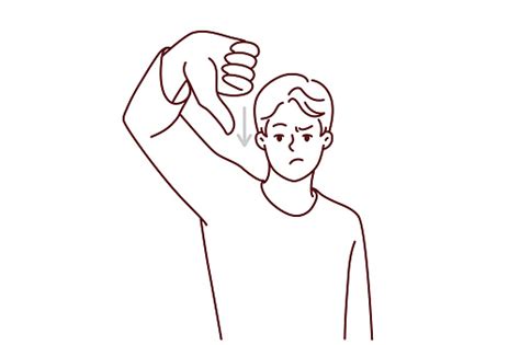 불행한 사람은 경기 침체에 불만을 품은 엄지 손가락을 보여줍니다 우울함에 대한 스톡 벡터 아트 및 기타 이미지 우울함 개념