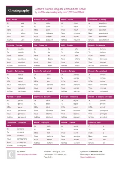 Jessies French Future Tense And Conditional Cheat Sheet By Jm3684