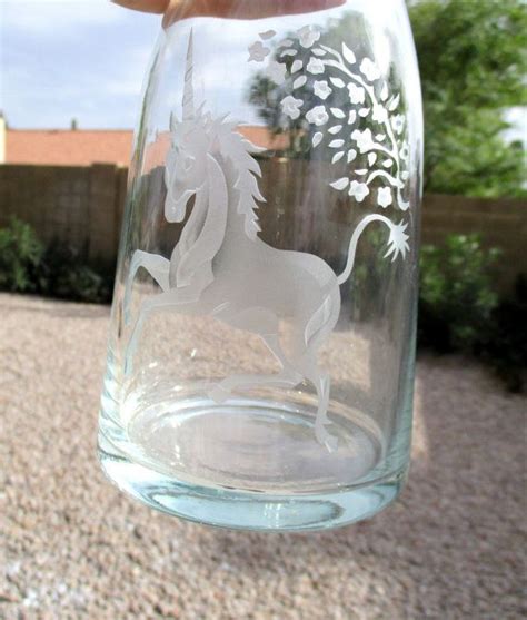Vintage Unicorn Wine Glass Glasses And Carafe Etched Glassware Etsy