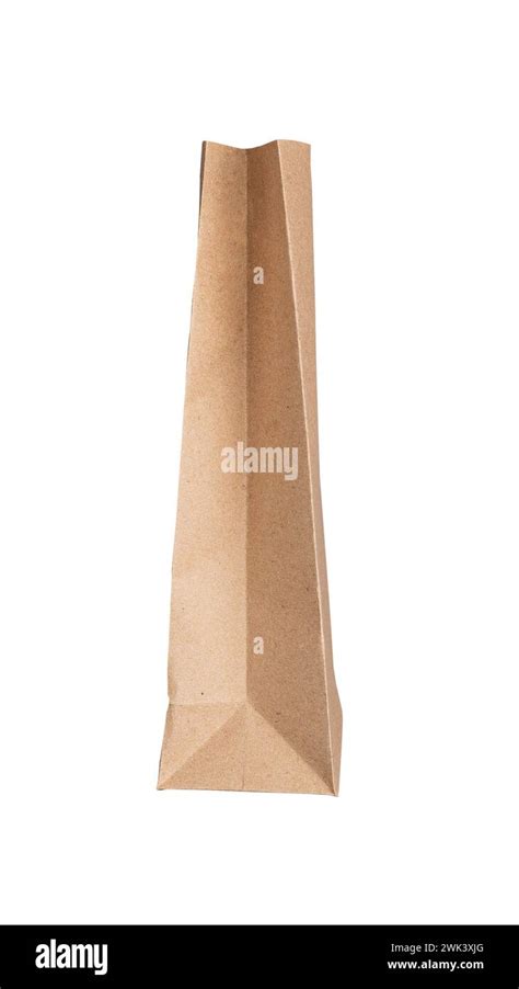 Beige Kraft Paper Bag Side View Isolated On White Craft Pouch Sack